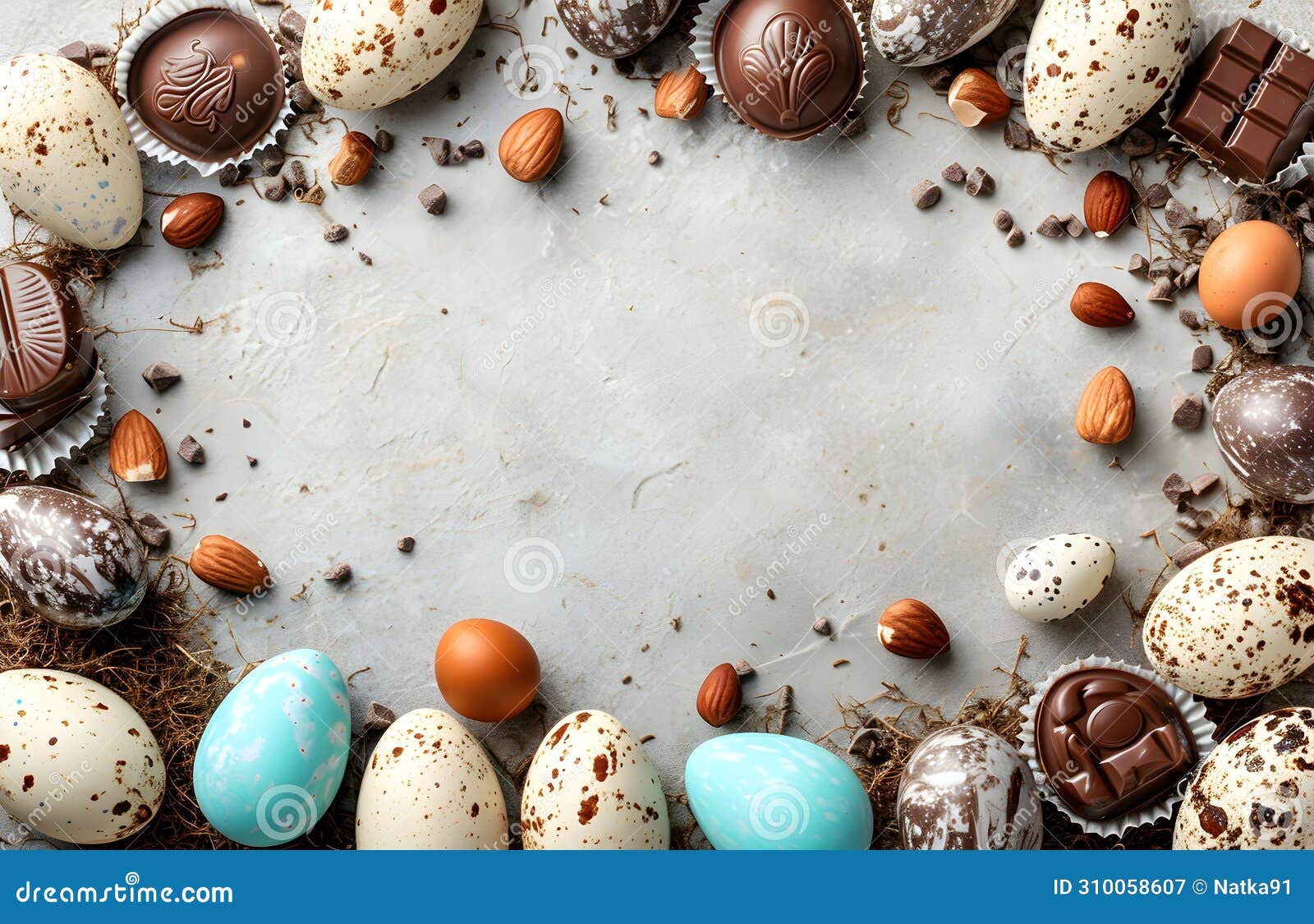 Top View of an Easter Border Frame of Robin S Eggs and Chocolate Eggs ...