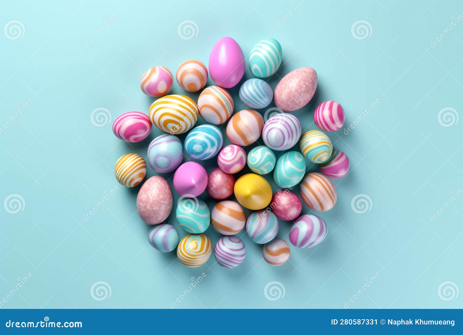 Top View of Easter Eggs on a Pastel Background. Stock Illustration - Illustration of object ...