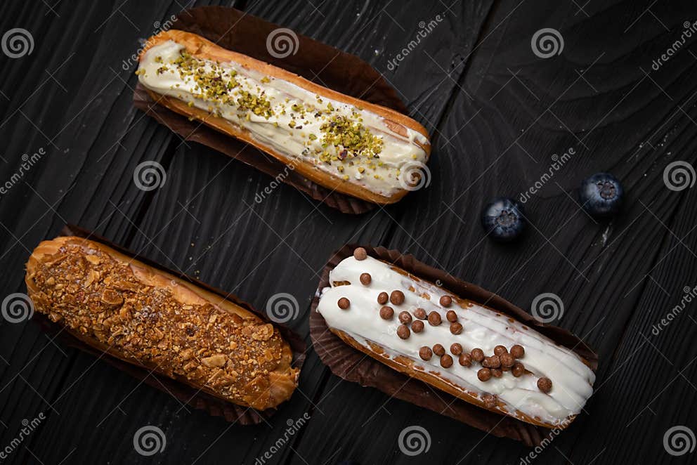 Top View of Eclair with Various Toppings Served on a Table Stock Image ...