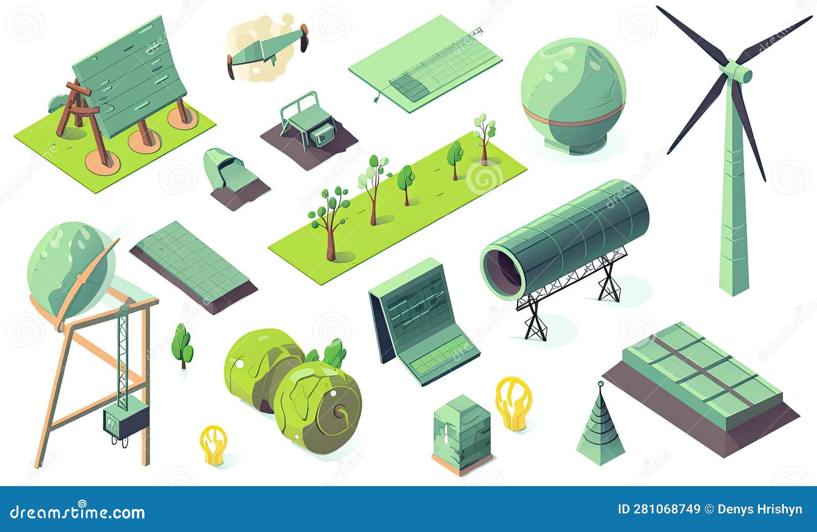 Top View of an Ecology Icon Set with Green Energy Symbols Creating ...