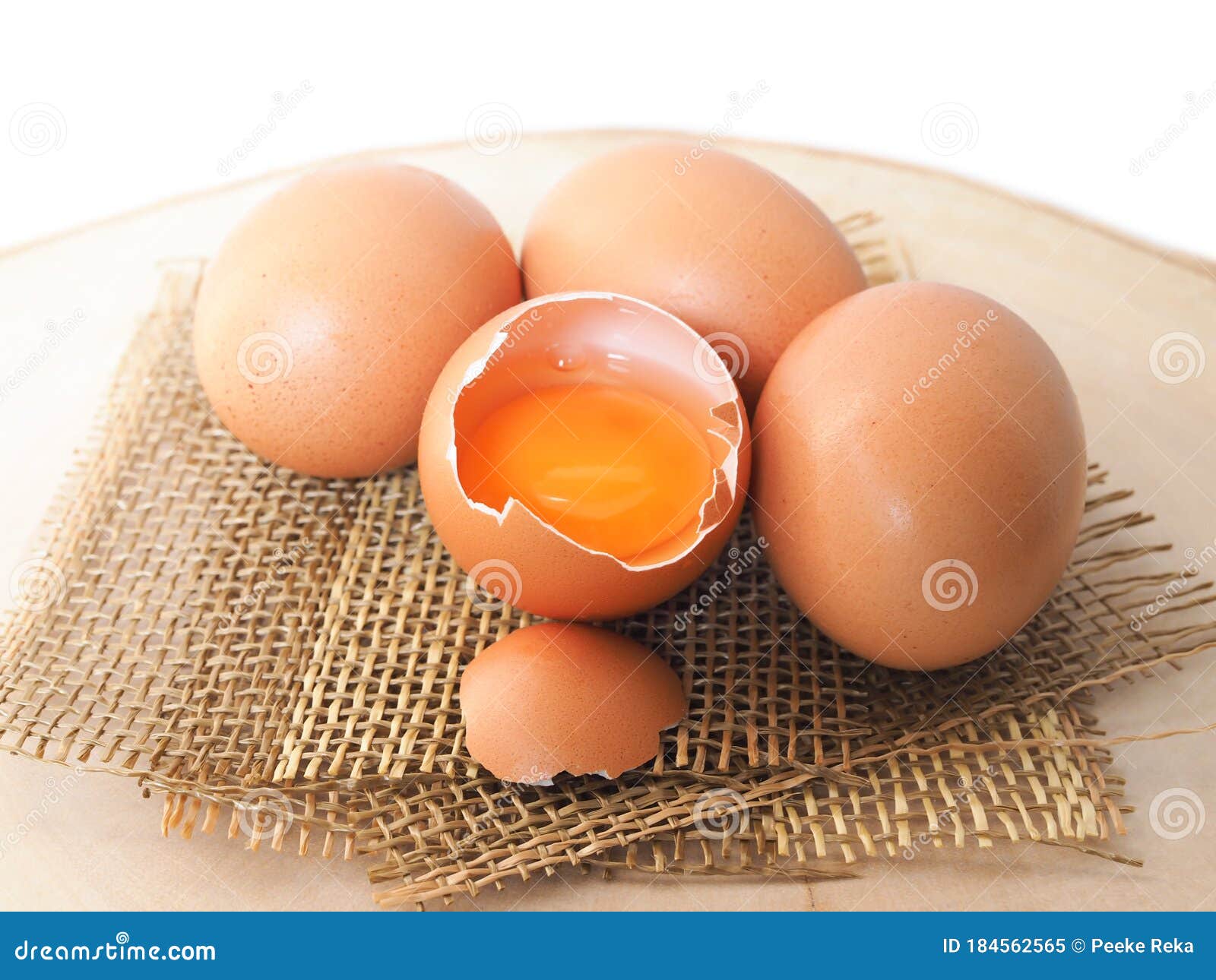 Top View with Eggs and Broken Egg with Yolk Inside Place on Sackcloth ...