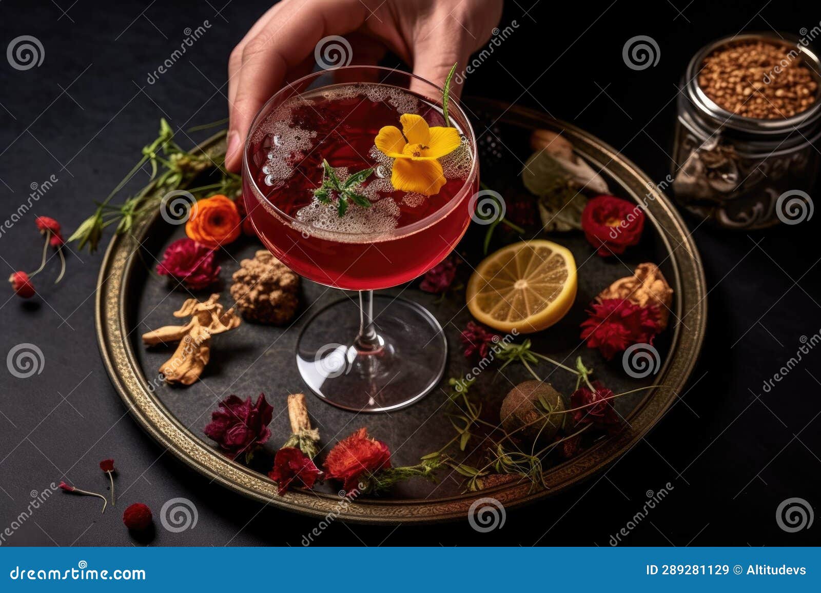 Top View of an Elaborate Cocktail Garnish Being Placed Stock Image ...