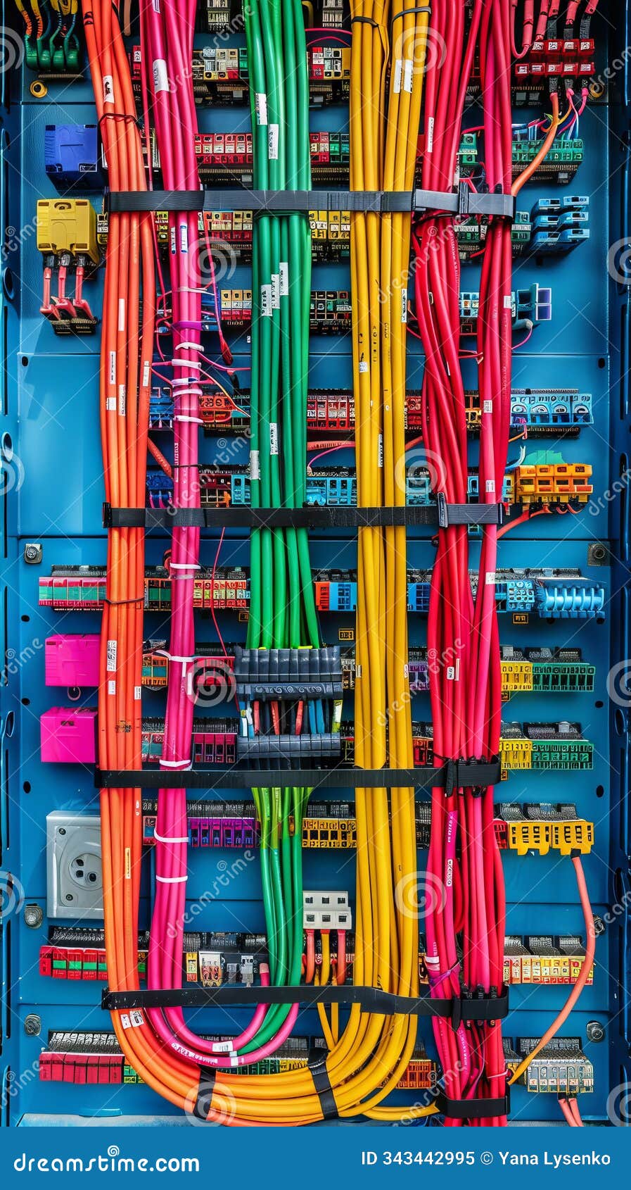 Top View of Electrical Panel with Colorful Wiring and Circuit Breakers ...