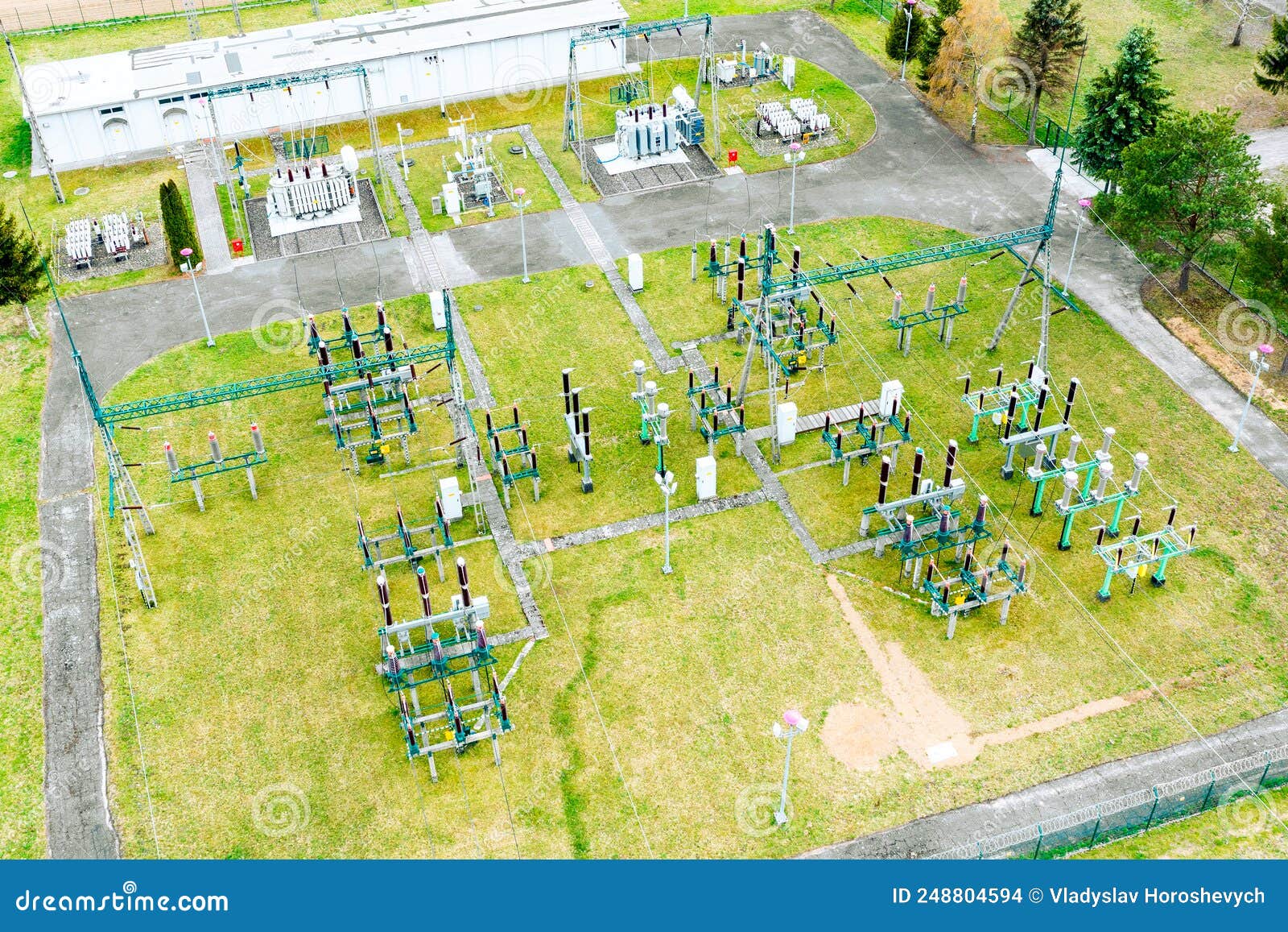 Top View of Electrical Substation among Fields, Aerial View of High ...