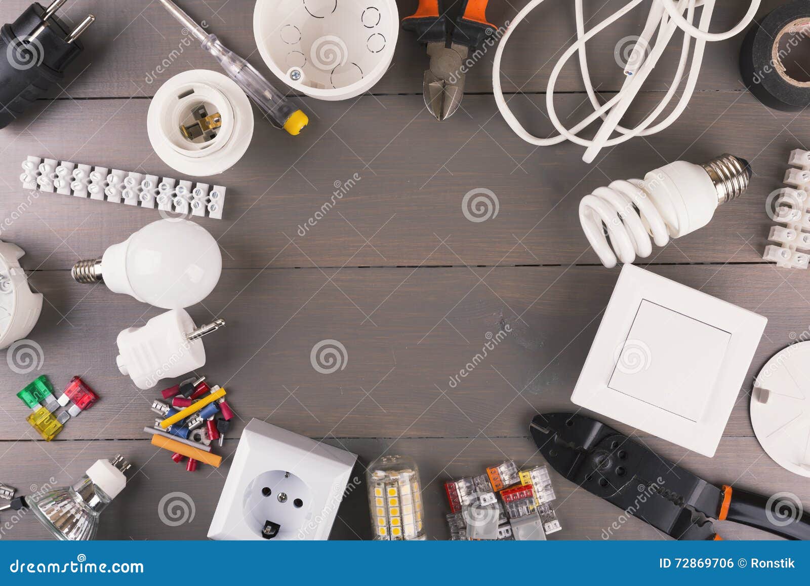Top View of Electrical Tools and Equipment on Wooden Table Stock Photo ...