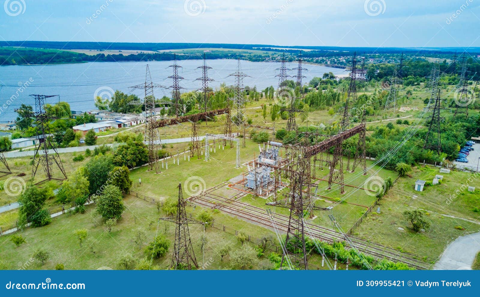 Top View of Electricity Pylons and High Stock Image - Image of ...