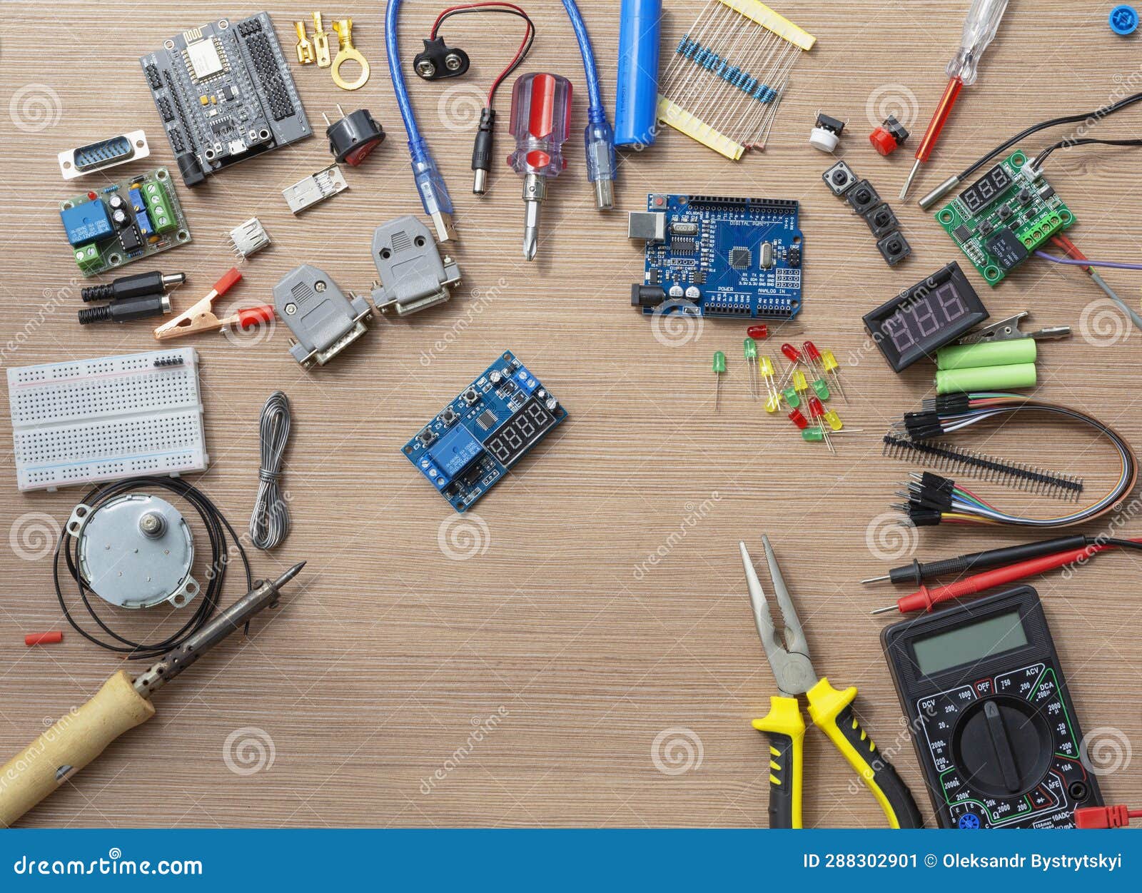 Top View of an Electronic Laboratory Table with Peripherals and ...