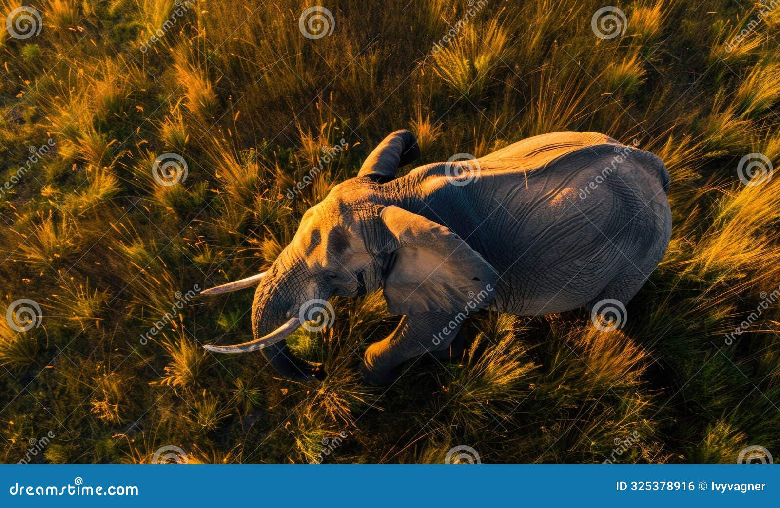 Top View of an Elephant Walking through Tall Grass Stock Photo - Image ...