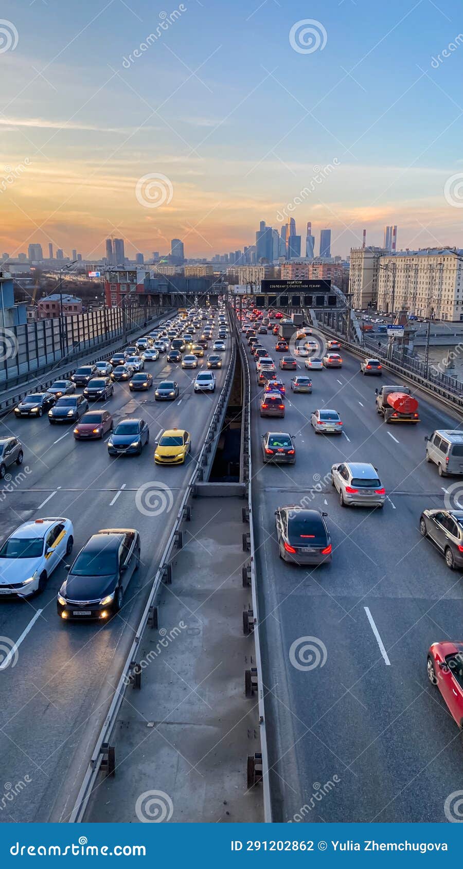 Top View of the Elevated Road and Transport Interchanges Sunset Time ...