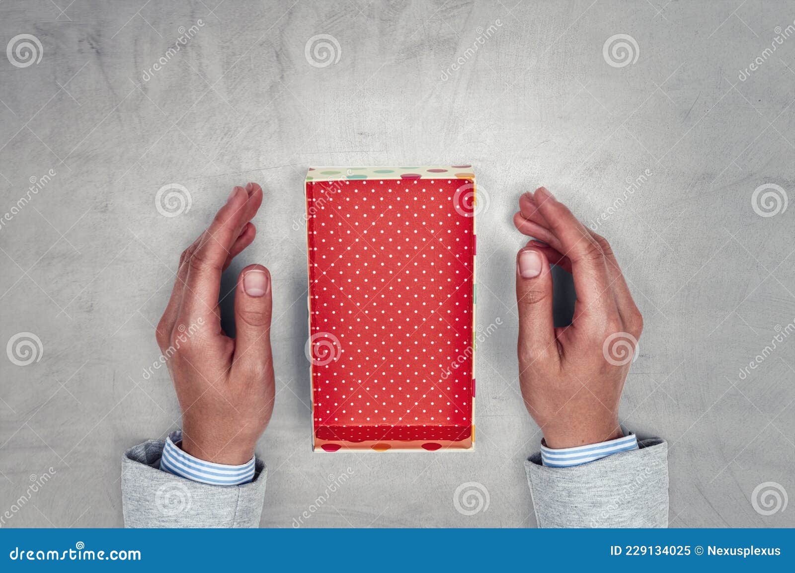 Top view of an emoty box stock image. Image of hands - 229134025