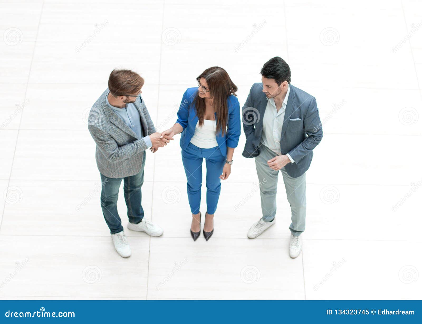 Top View.employees Shaking Hands Stock Image - Image of people, female ...