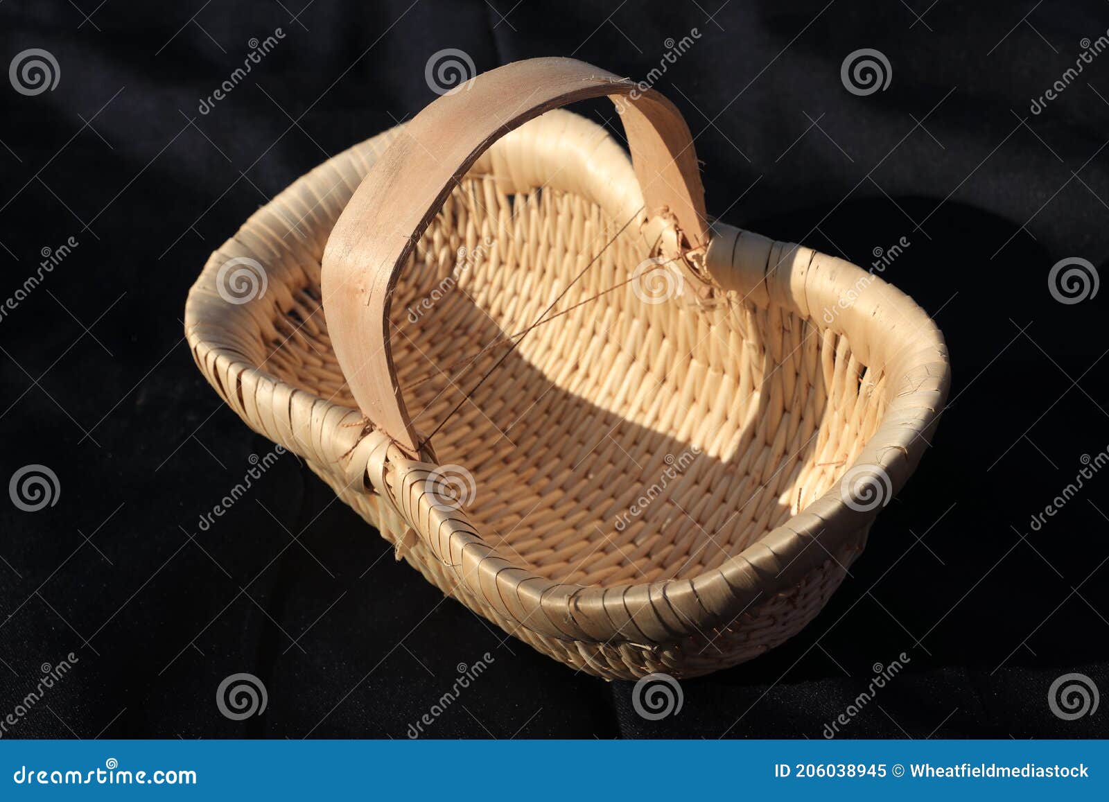 Top View of an Empty Basket with Handle, Handmade, Black Background ...