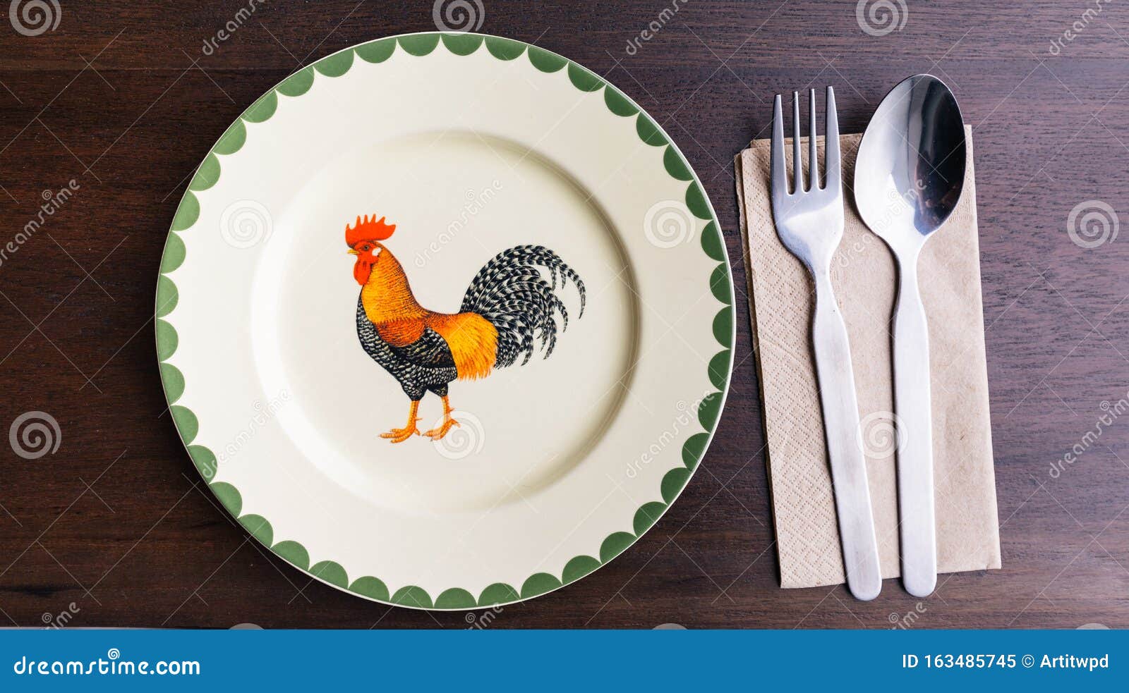 Top View of Empty Ceramic Plate with Painted Chicken Illustration Image ...