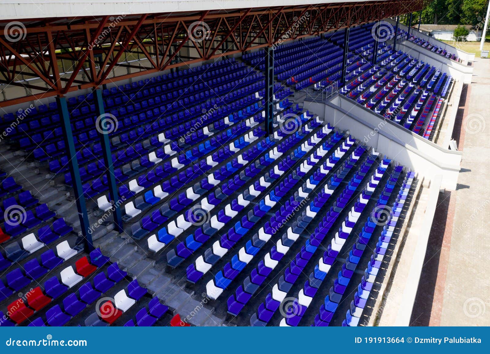 Top View of Empty Football Stands in a Large Football Stadium Stock ...