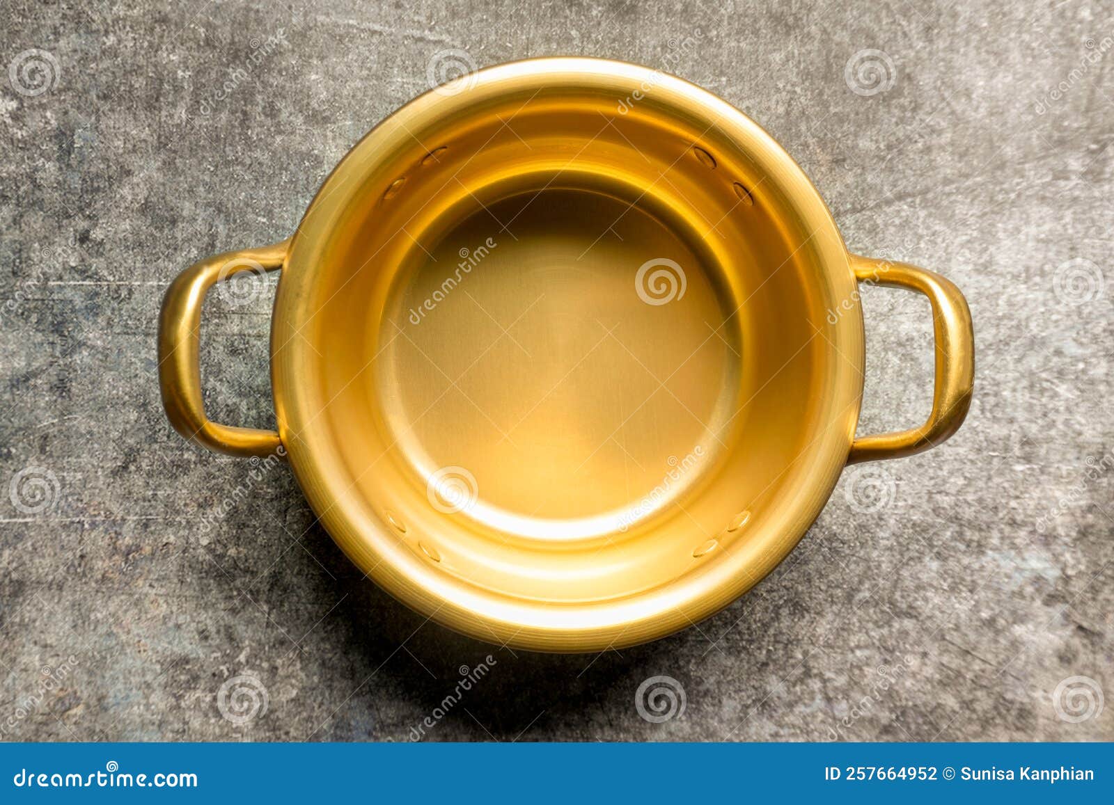 Top View Empty Korean Brass Pot on the Grey Concrete Table. Stock Photo ...