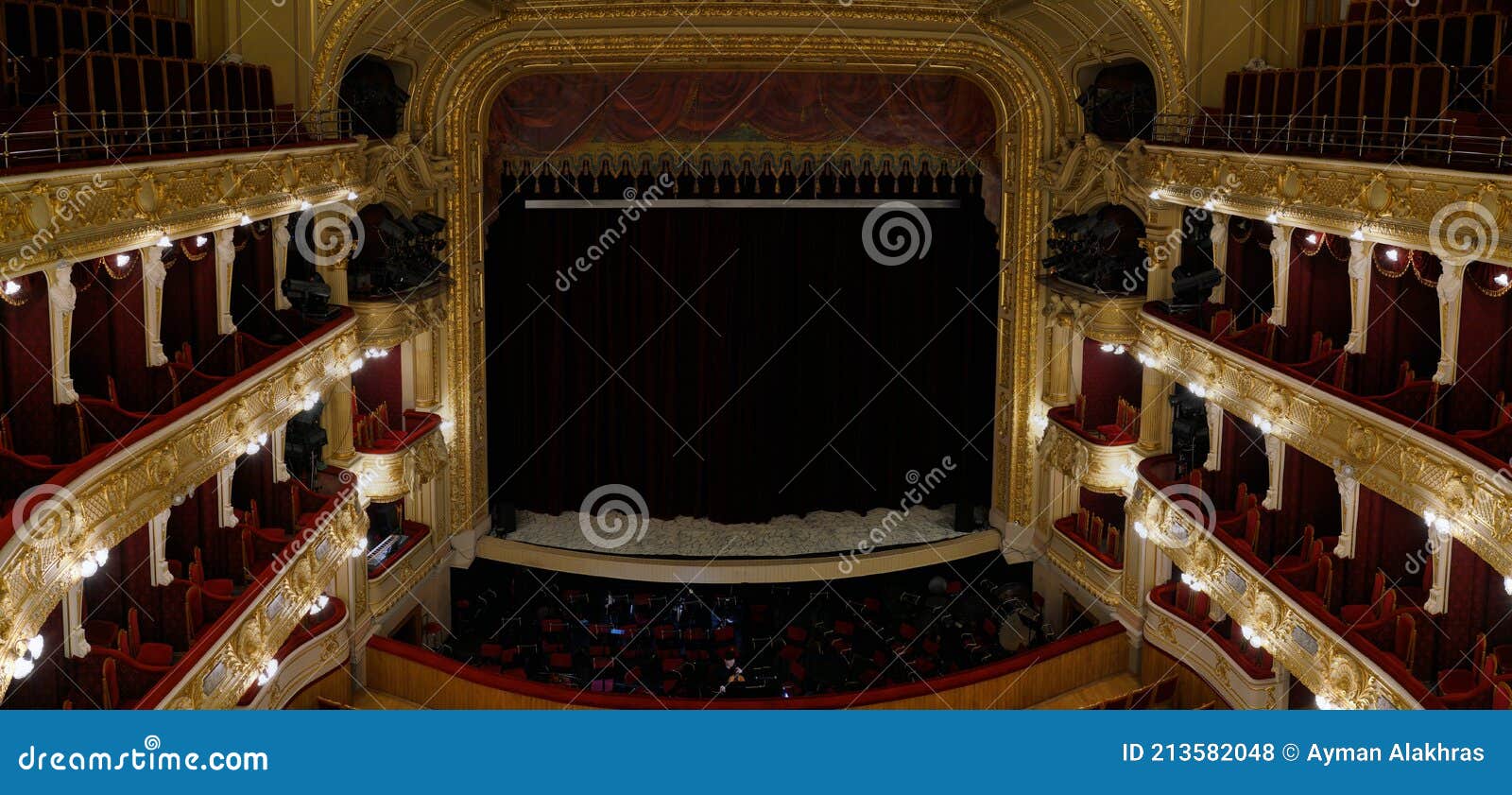 Empty Opera House Balcony Levels With Red Chairs Royalty-Free Stock ...