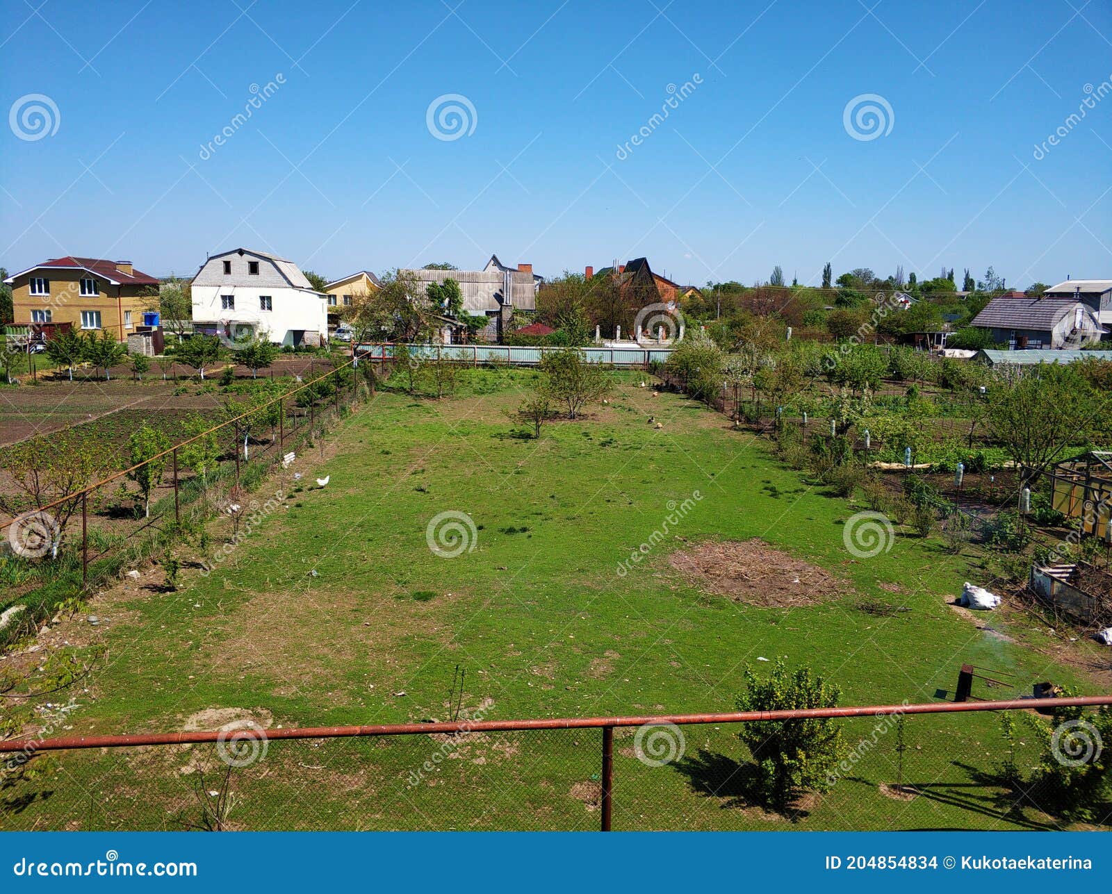 Top View of an Empty Piece of Land in the Village. Smooth Rectangular ...