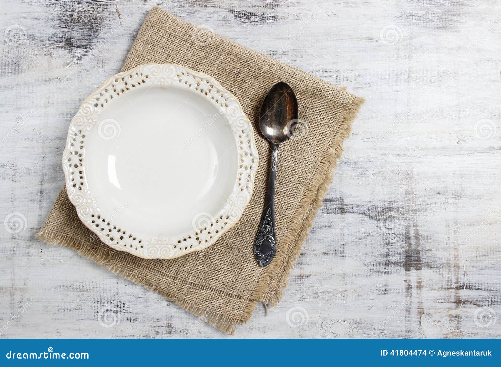 Top View Empty Plate on Rustic Wooden Table Stock Photo - Image of ...