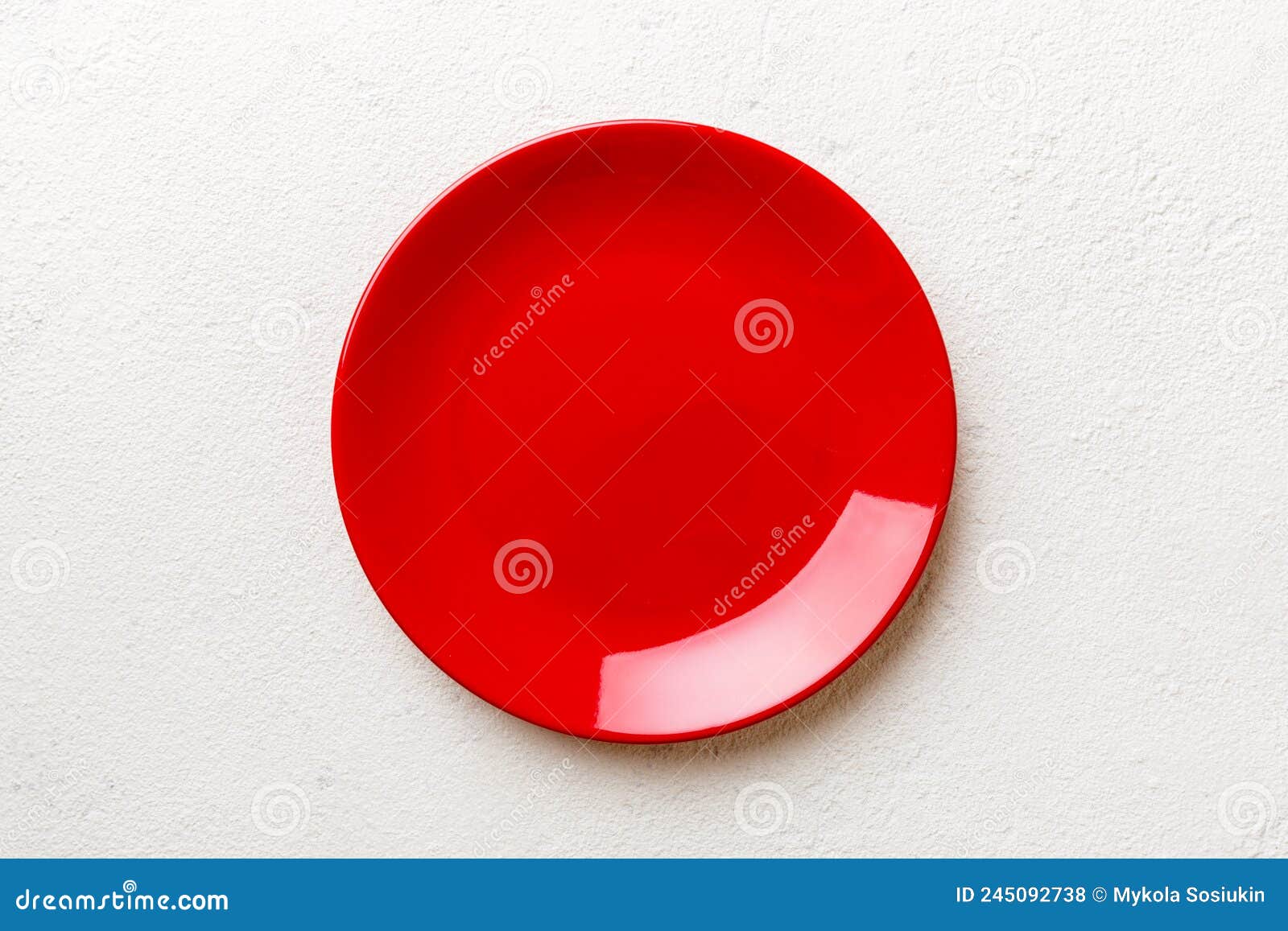 Top View of Empty Red Plate on Cement Background. Empty Space for Your ...