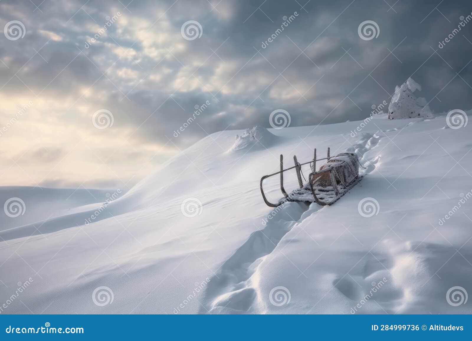 Top View of Empty Sleds on Snowy Hill Stock Illustration - Illustration ...
