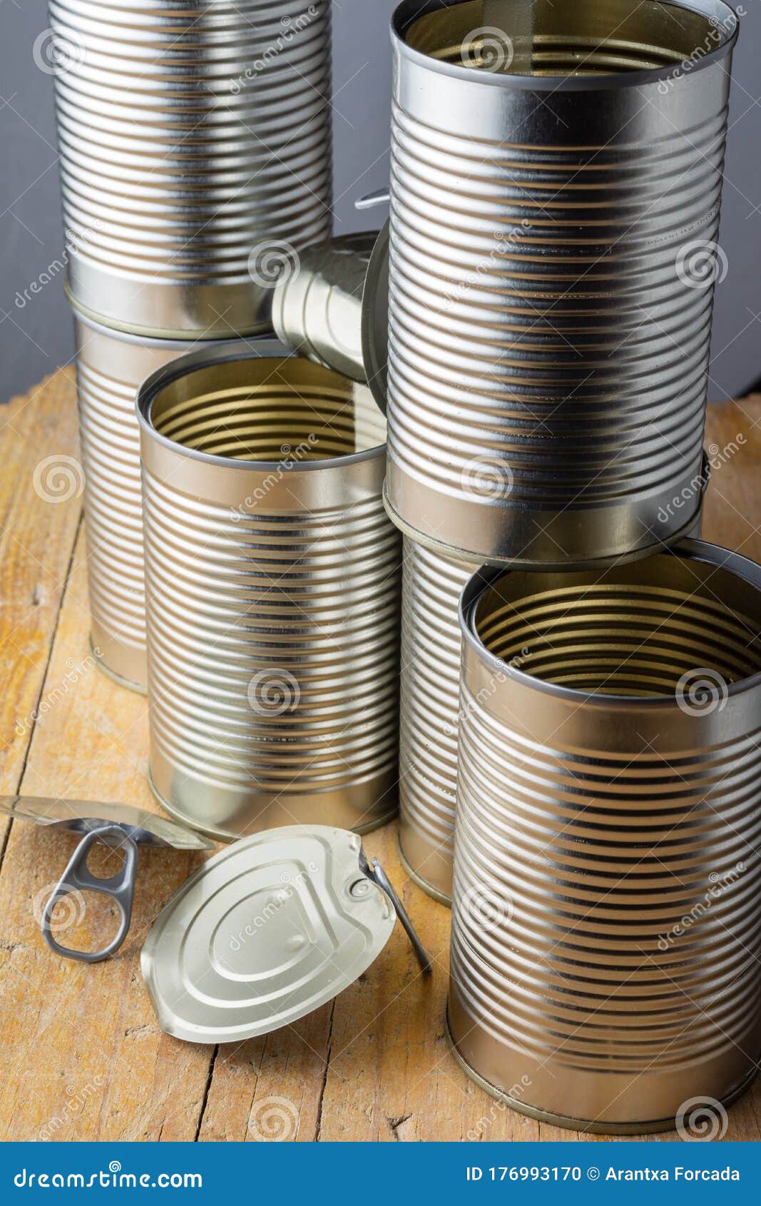 Top View of Empty Stacked Cans for Recycling, on Rustic Wooden Table ...
