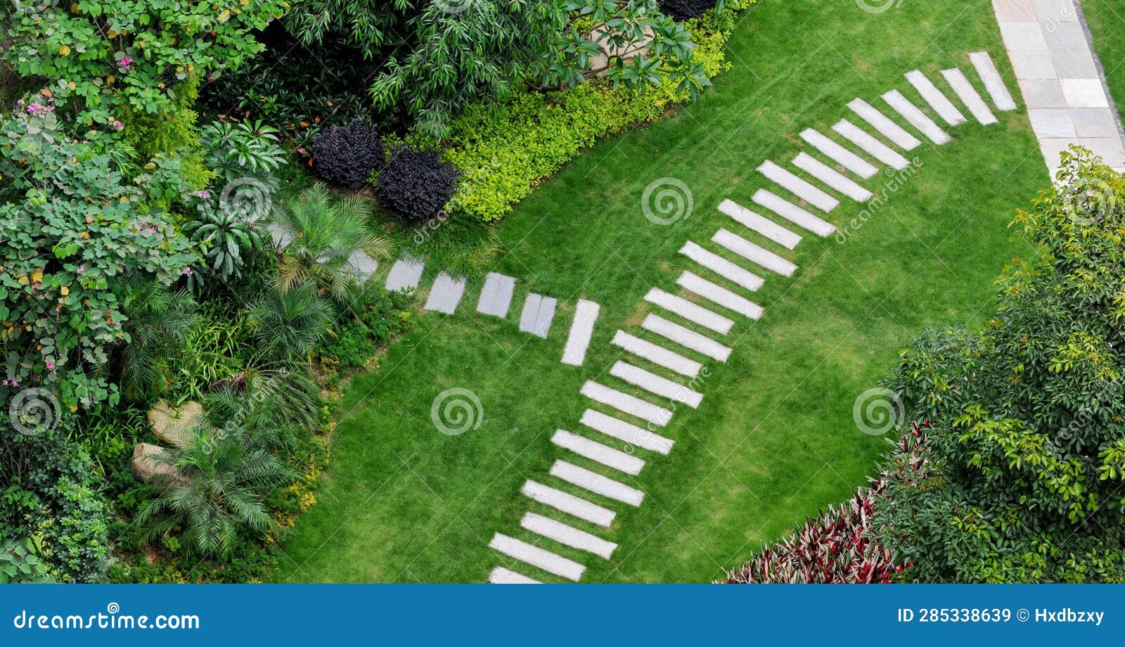 Empty stone path in garden stock image. Image of beautiful - 285338639