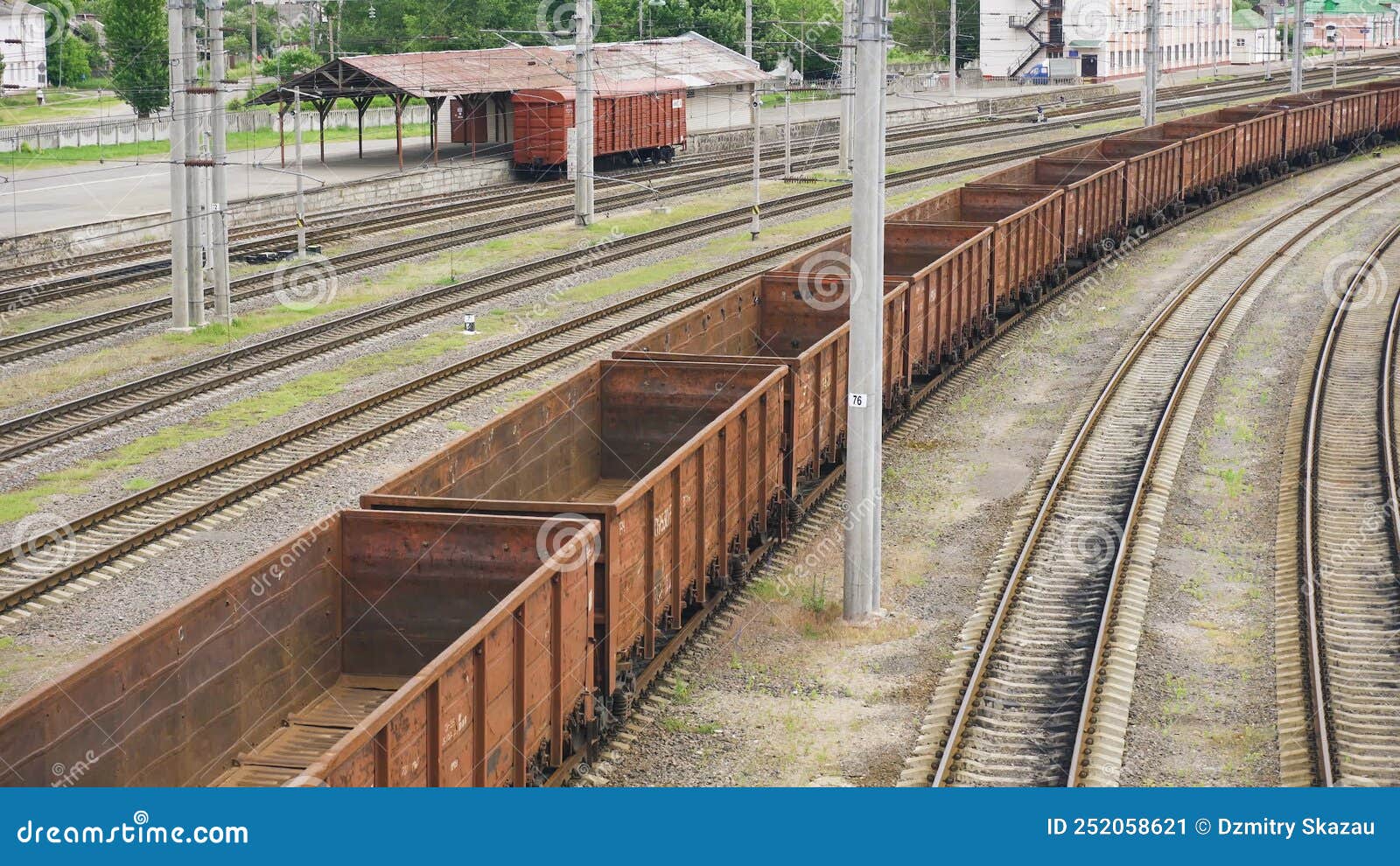 Top View of the Empty Wagons of a Freight Train Standing on the ...