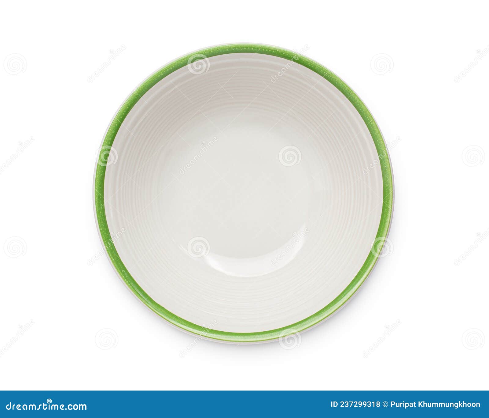 Top View of Empty White Bowl with Green Edge Isolated on White ...