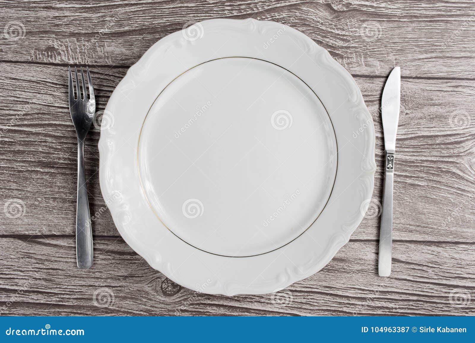 Top View Empty White Plate Setting with Wood Background. Stock Image ...