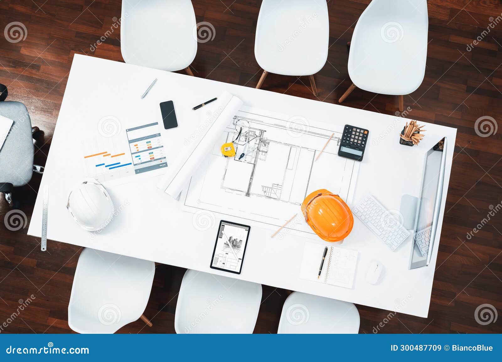 Top View Empty Workspace Table for Civil Engineer. Prudent Stock Image ...