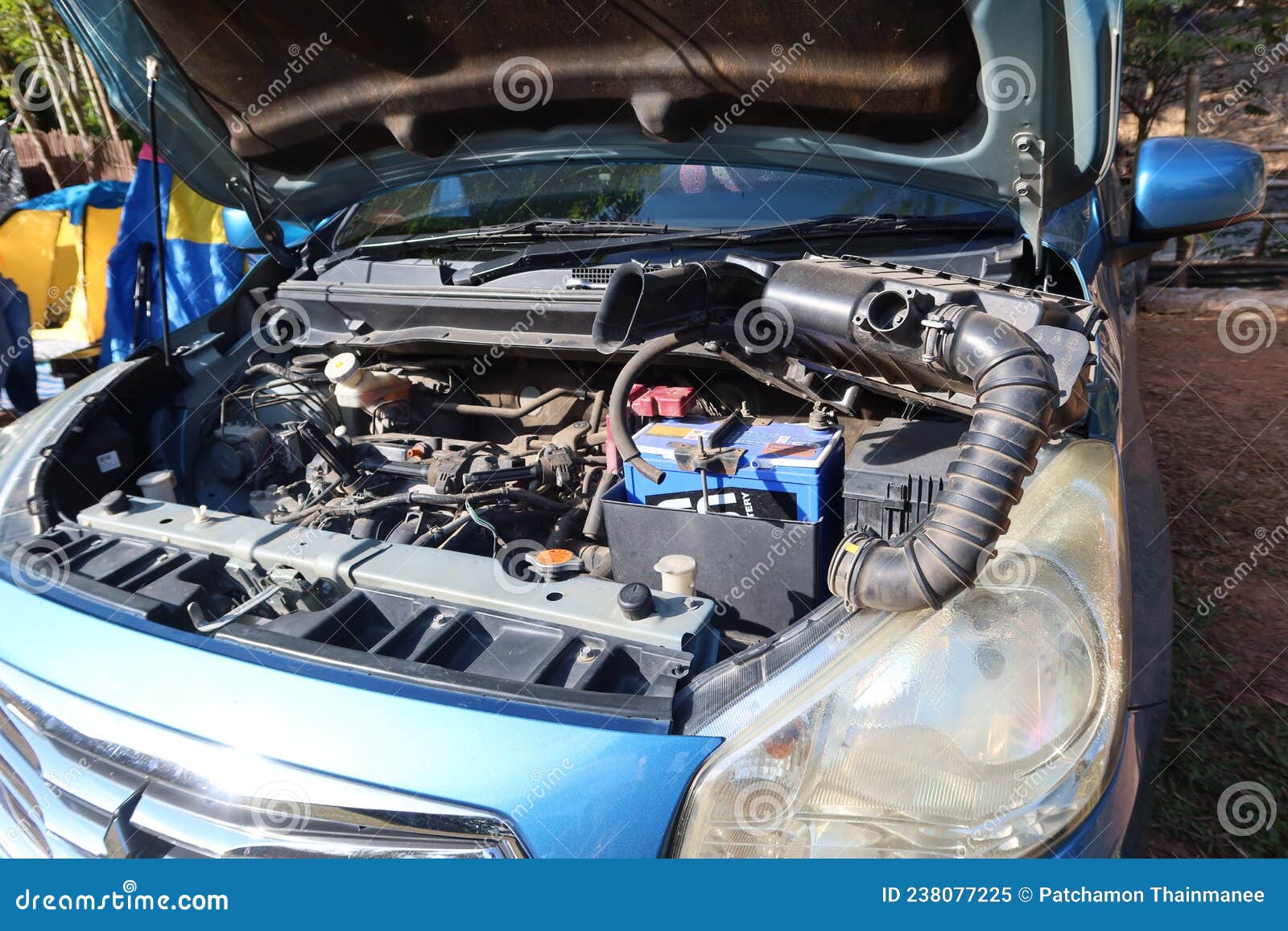Top View of the Engine Compartment, the Front of the Car, the ...