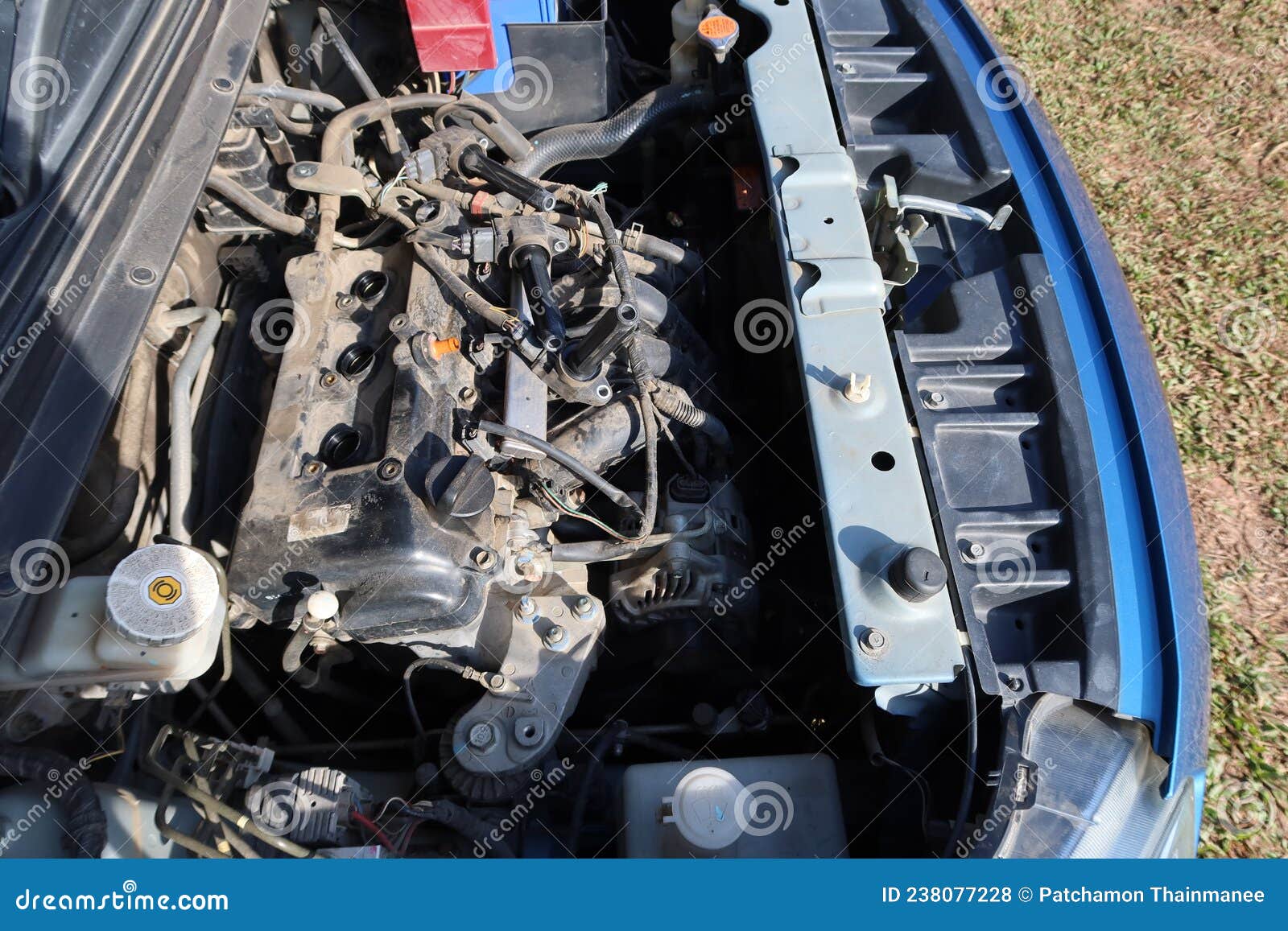 Top View of the Engine Compartment, the Front of the Car, the ...