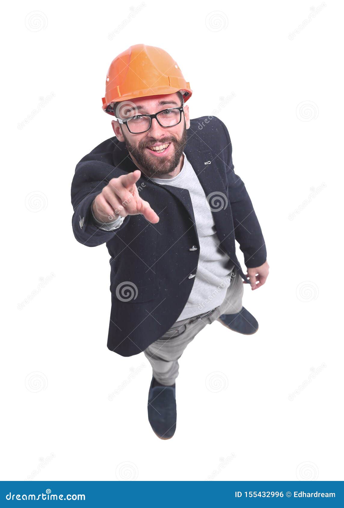 Top View. Engineer Architect in Helmet Pointing at You Stock Photo ...