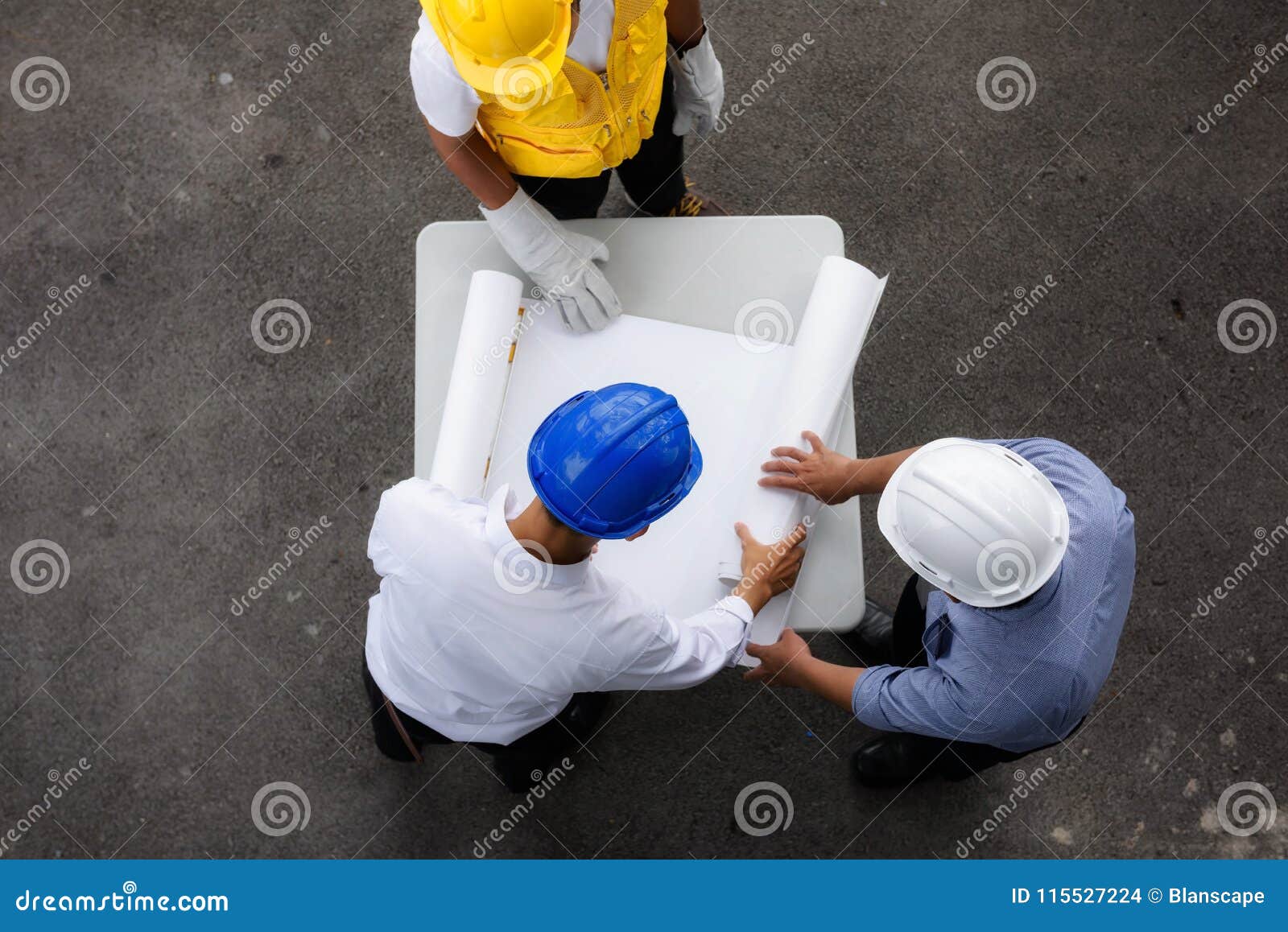Top View of Engineer Check Blueprint Paper Stock Photo - Image of ...