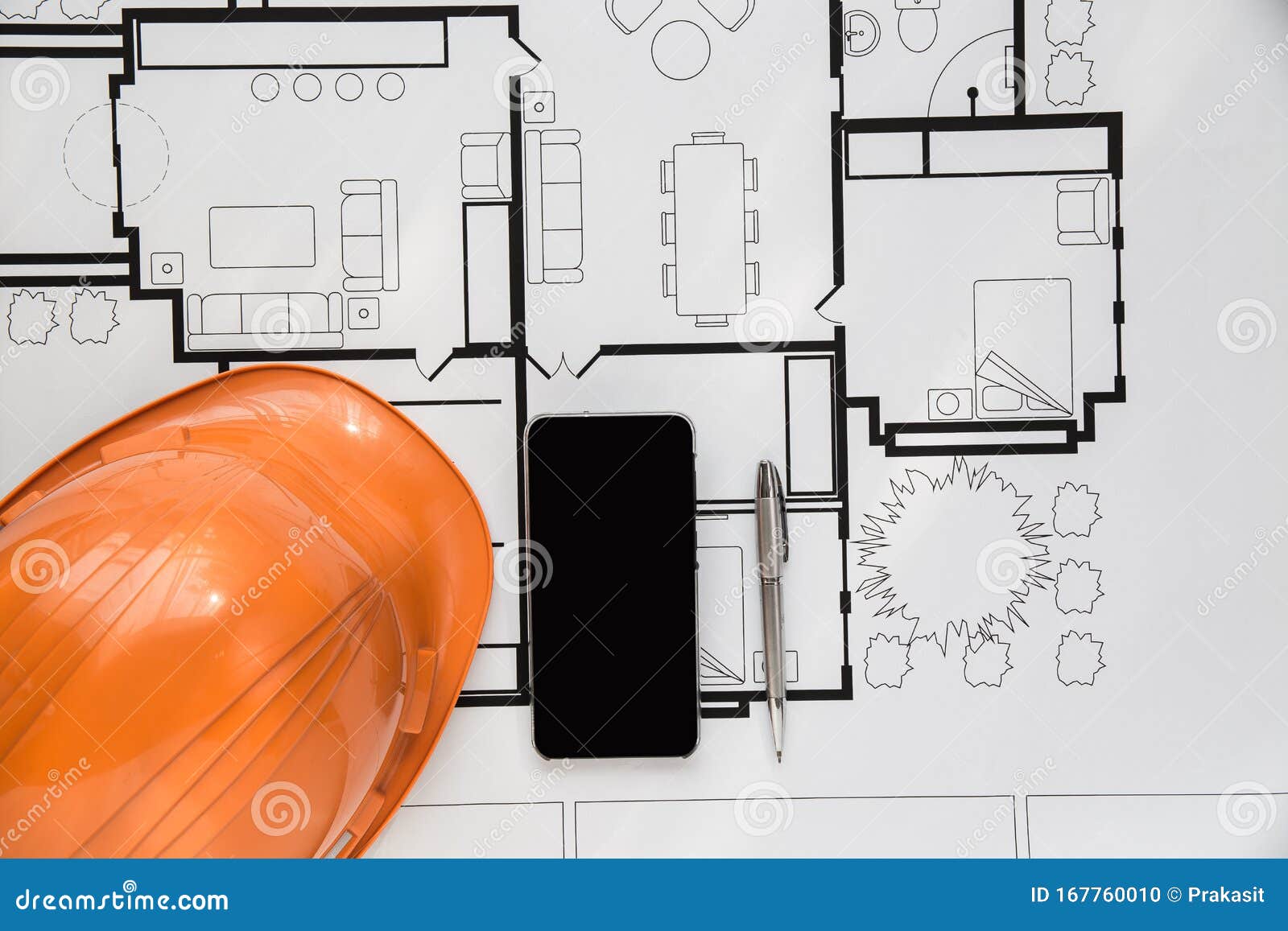 Top View Engineer Plan on Wood Stock Photo - Image of architectural ...