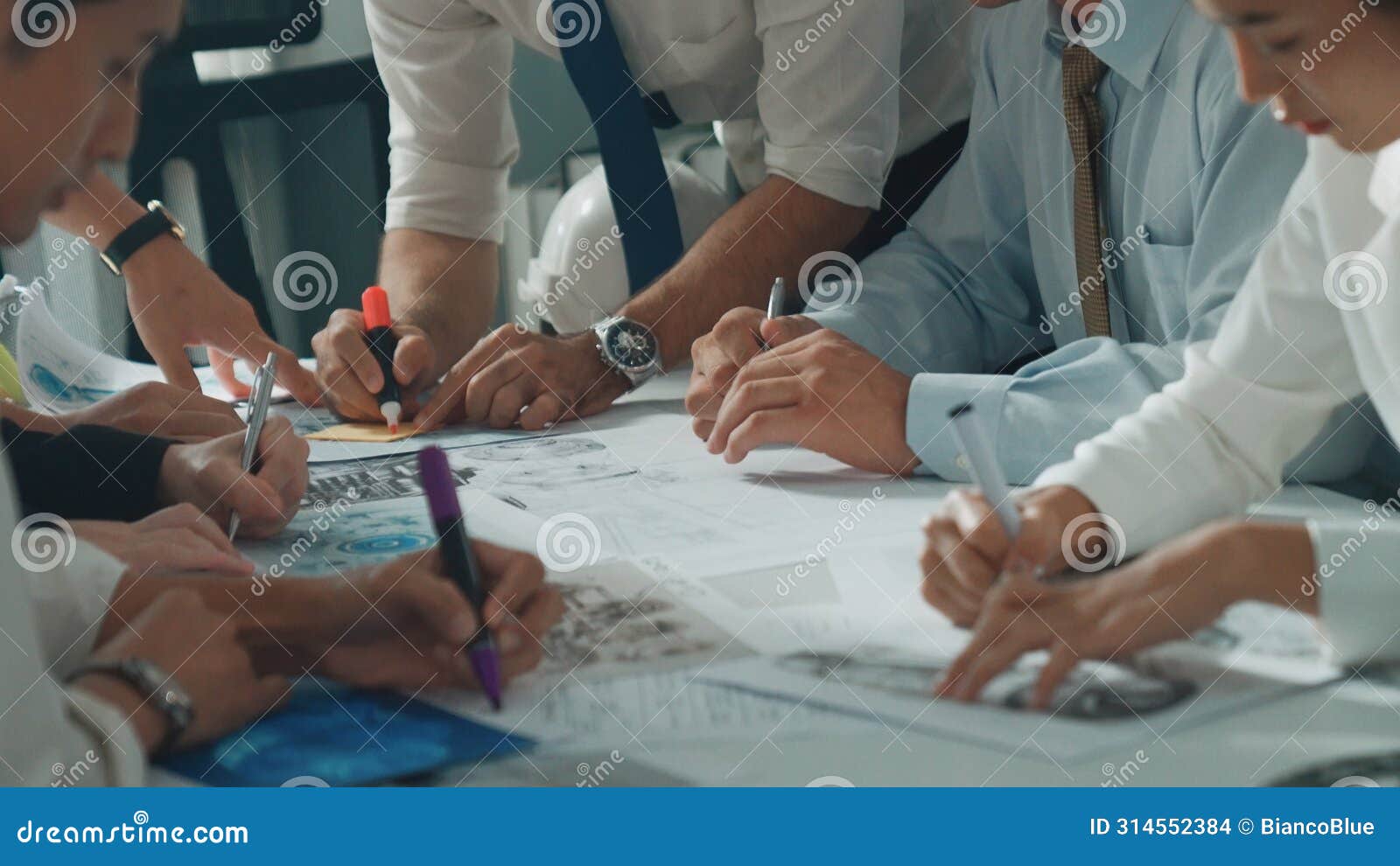 Top View of Engineer Point at Turbine Engine at Meeting Table ...