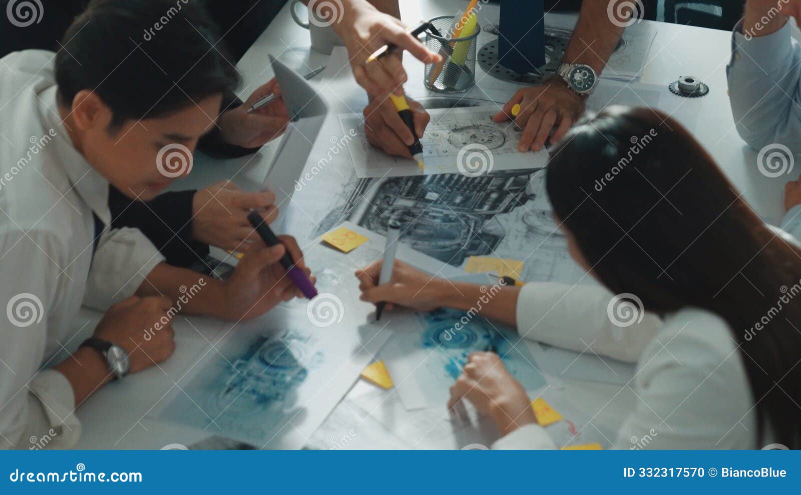 Top View of Engineer Point at Turbine Engine at Meeting Table ...