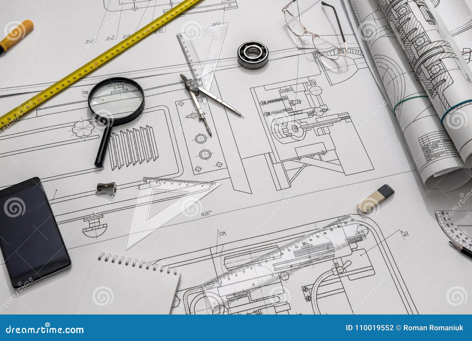Top View of Engineering Project with Blueprint, Stock Photo - Image of ...