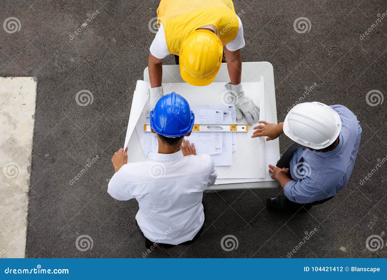 Top View of Engineering Team Look Plan Stock Photo - Image of ...
