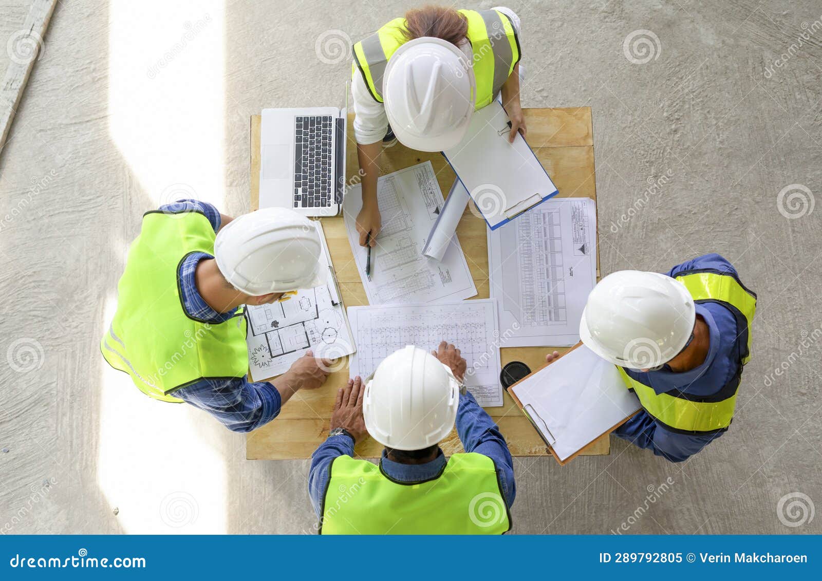 Top View of Engineers Team Meeting and Discussing by Using Laptop ...