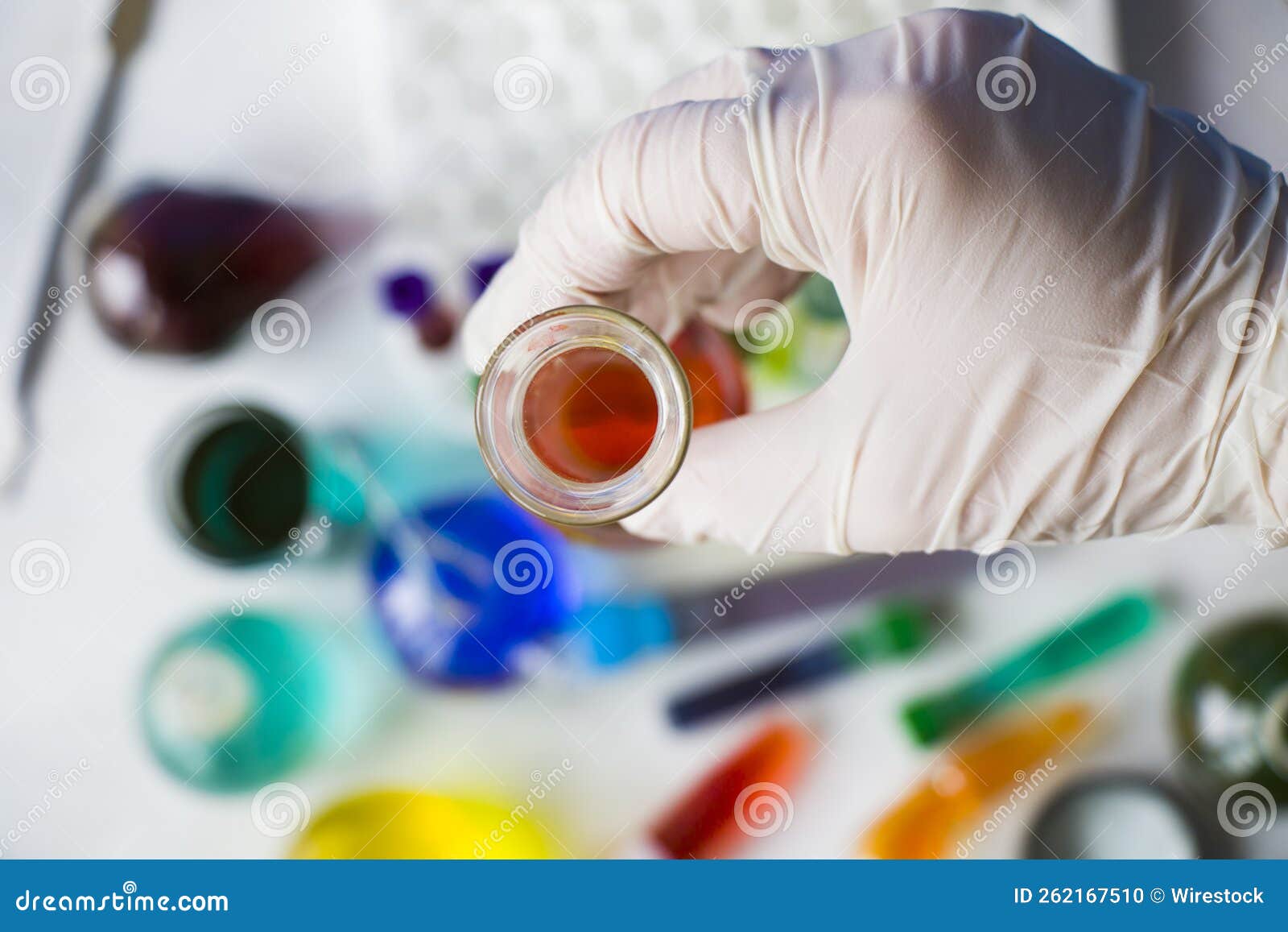 Top View of Erlenmeyer Flask with Red Liquid Chemical Elements in the ...