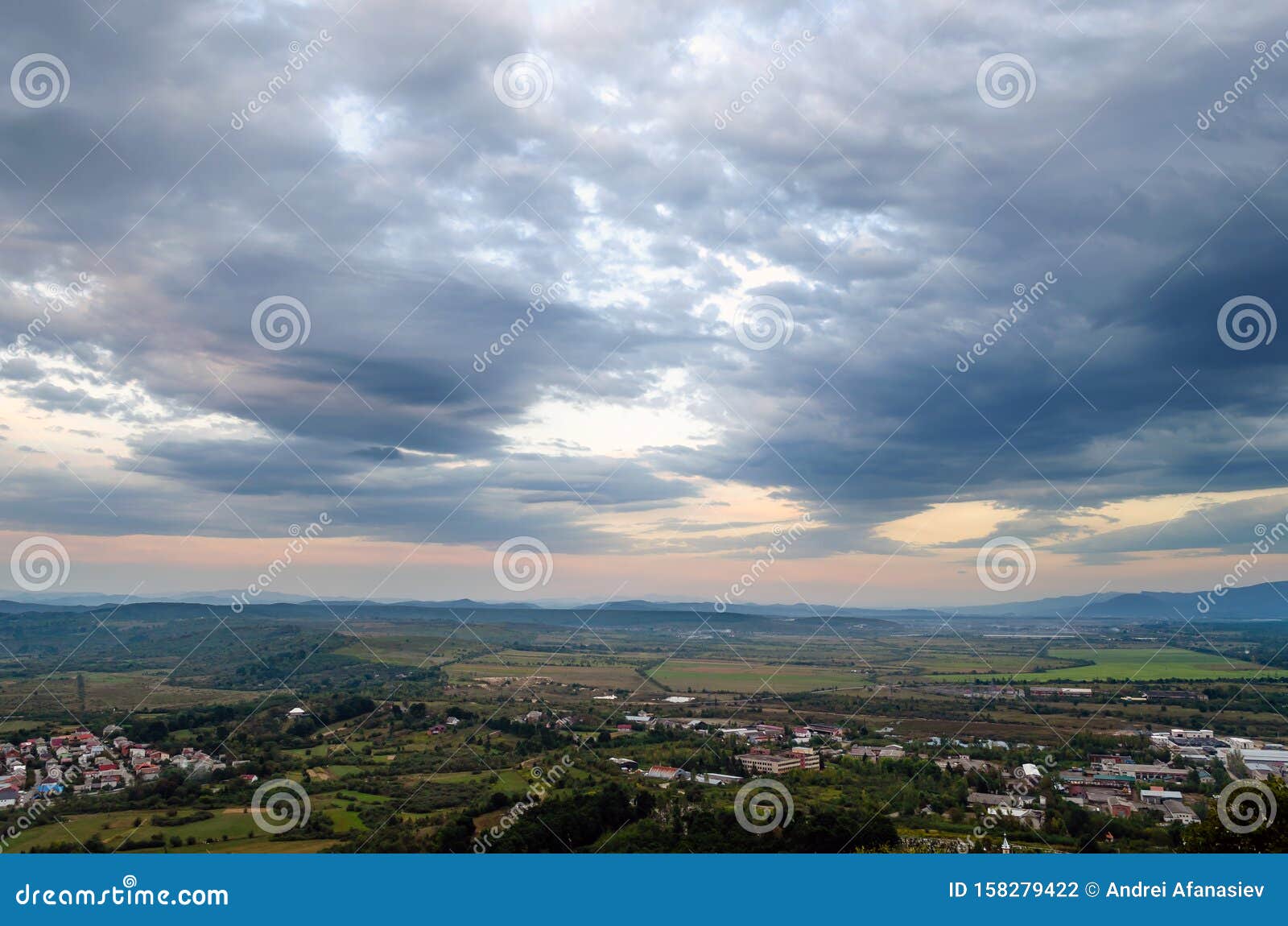 Top View on the Evening City of Khust, Transcarpathia Ukraine Stock ...