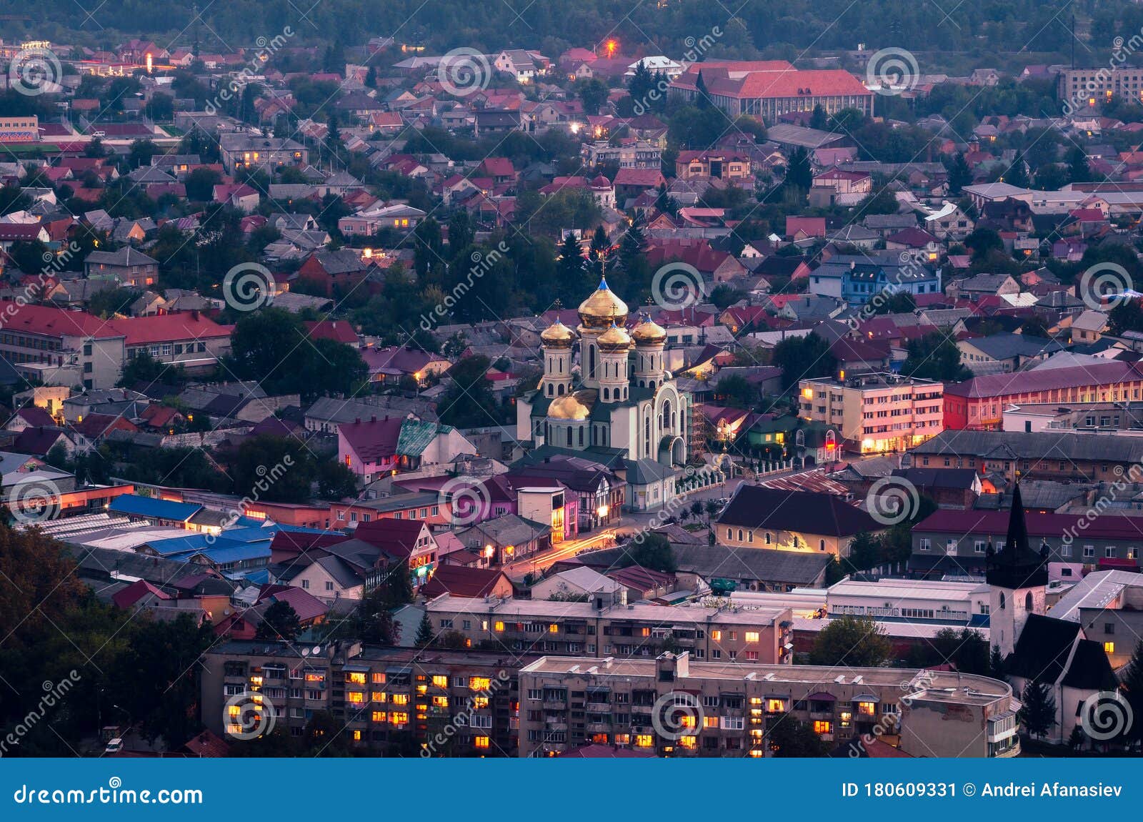 Top View on the Evening City of Khust, Transcarpathia Ukraine Stock ...