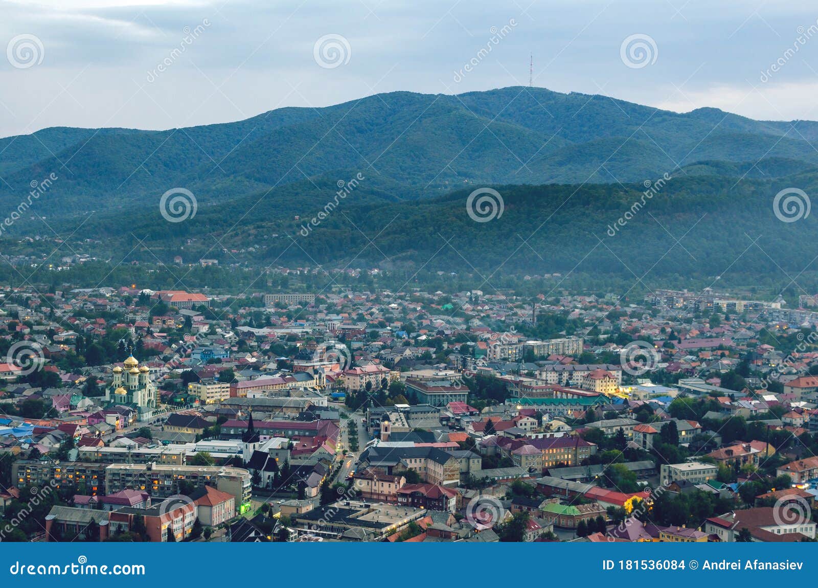 Top View on the Evening City of Khust, Transcarpathia Ukraine Stock ...