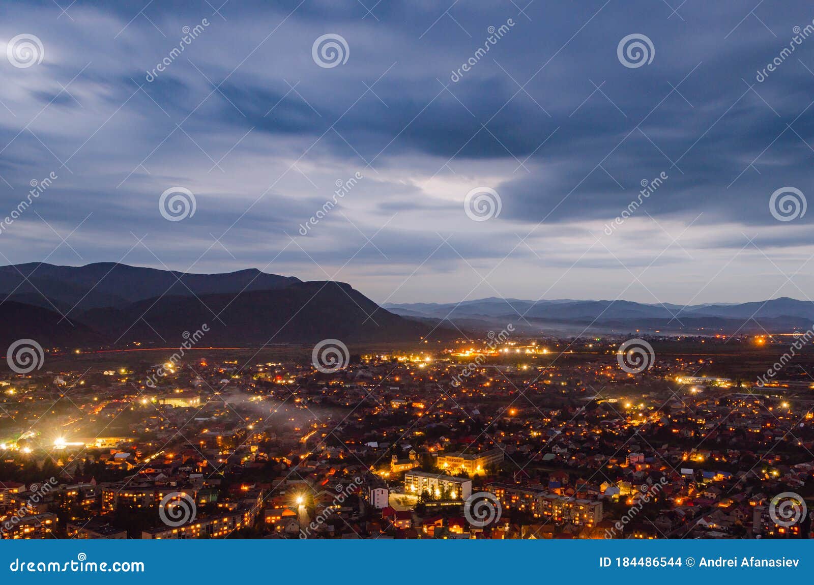Top View on the Evening City of Khust, Transcarpathia Ukraine Stock ...