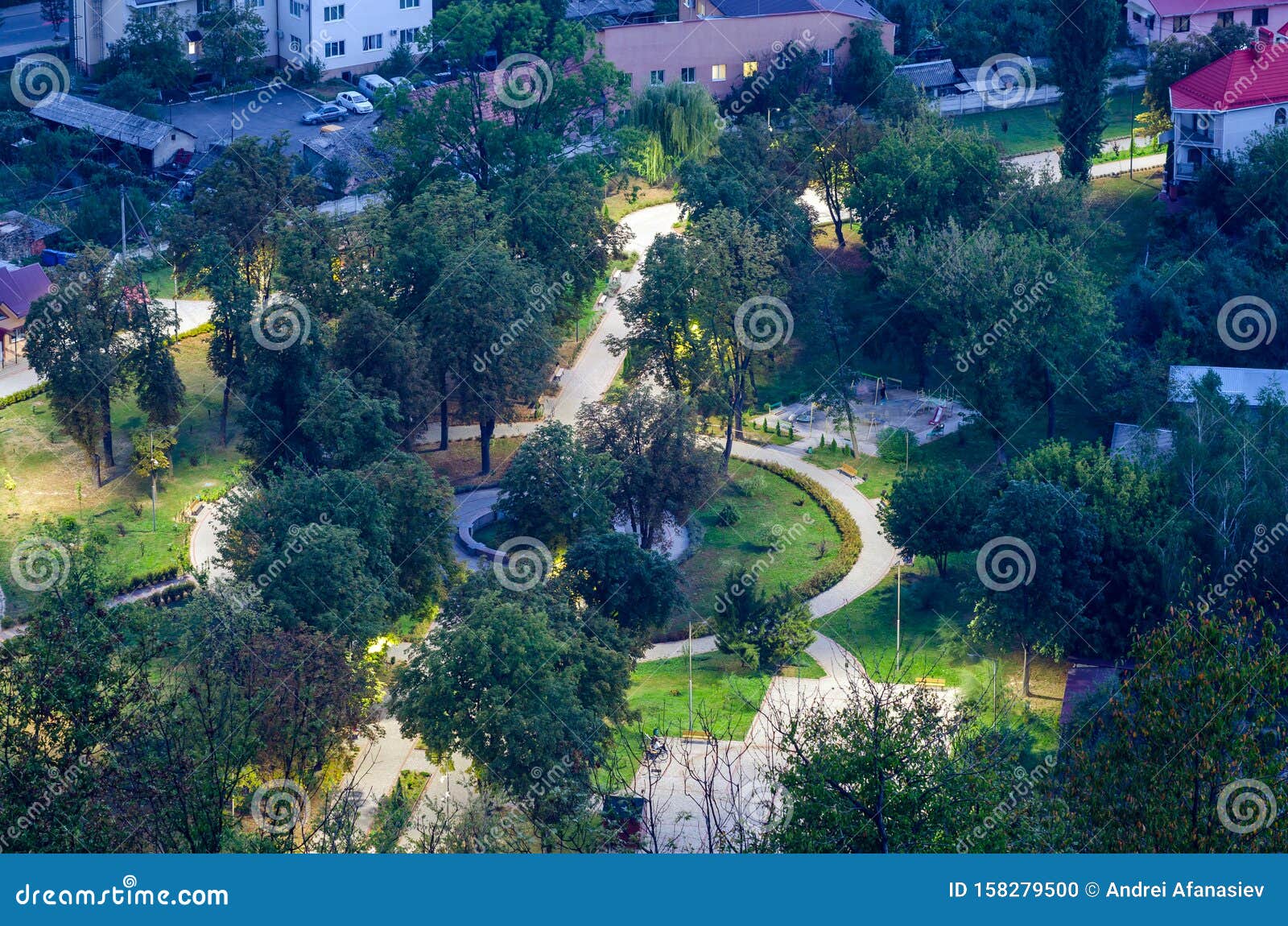 Top View on the Evening Park in the City Stock Photo - Image of city ...