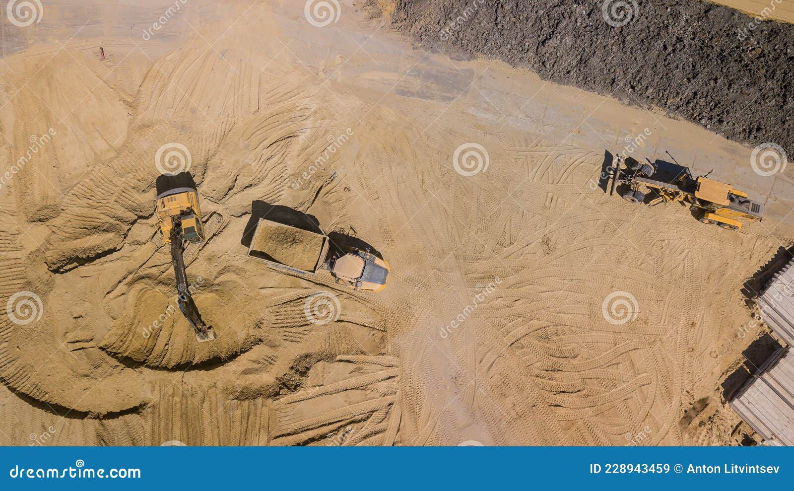 Top View of Excavator Working in Construction Site. Stock Image - Image ...