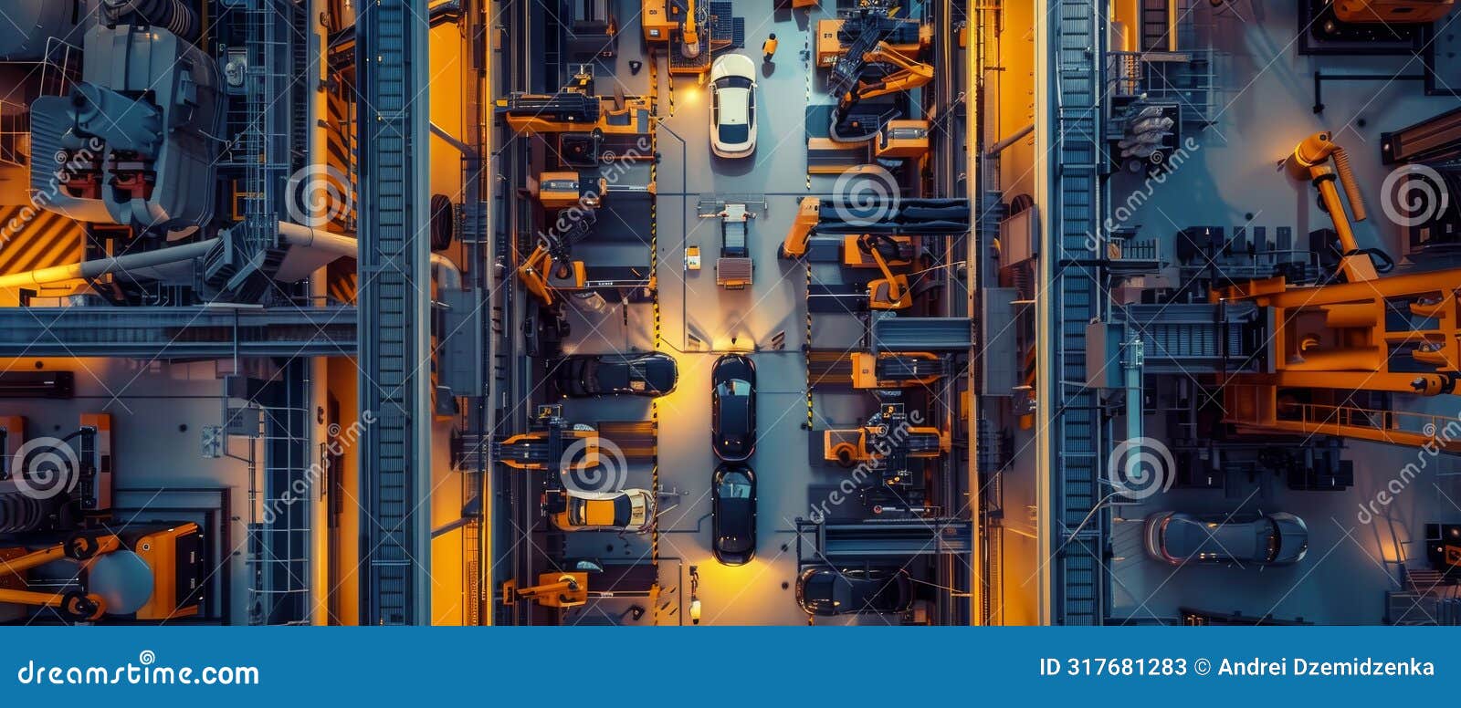 Top View of Factory Digitalization Concept: Automating Robot Arms ...