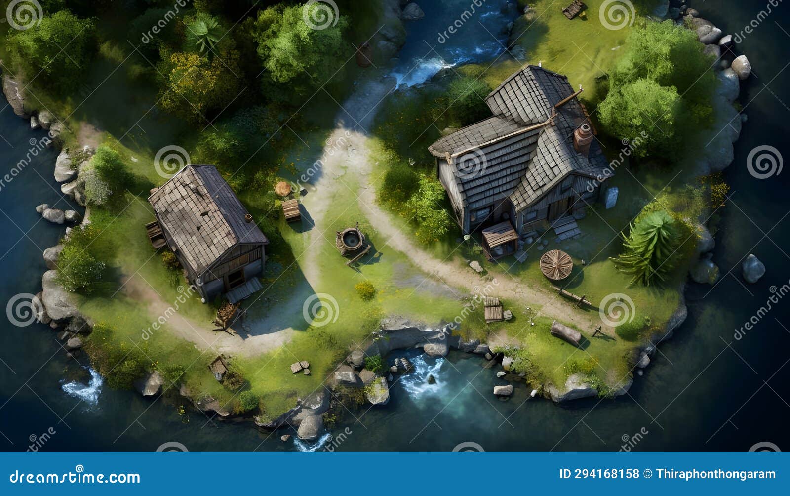 Top view fantasy map stock illustration. Illustration of waterway ...