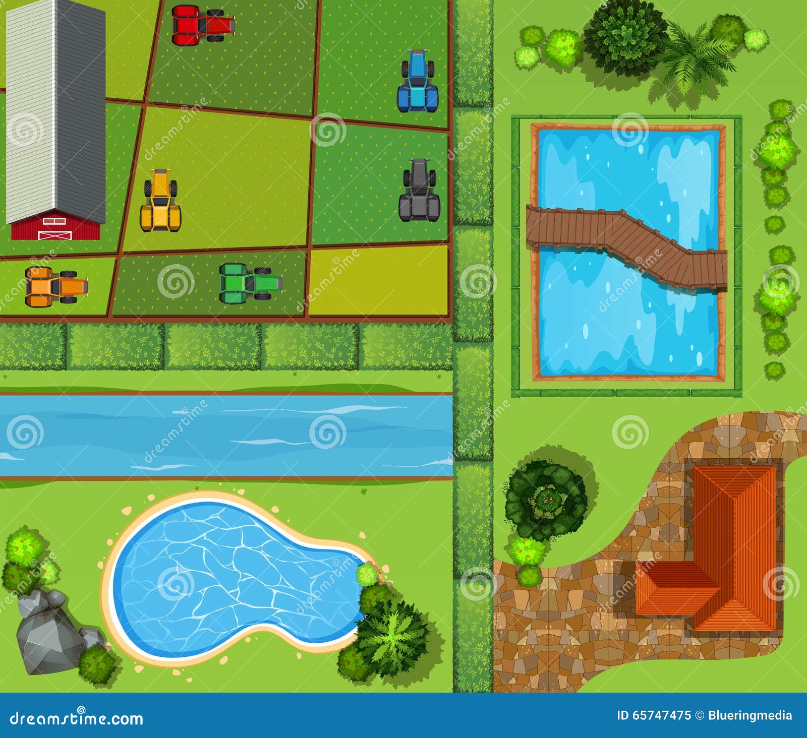 Top View of Farmland and Private House Stock Vector - Illustration of ...